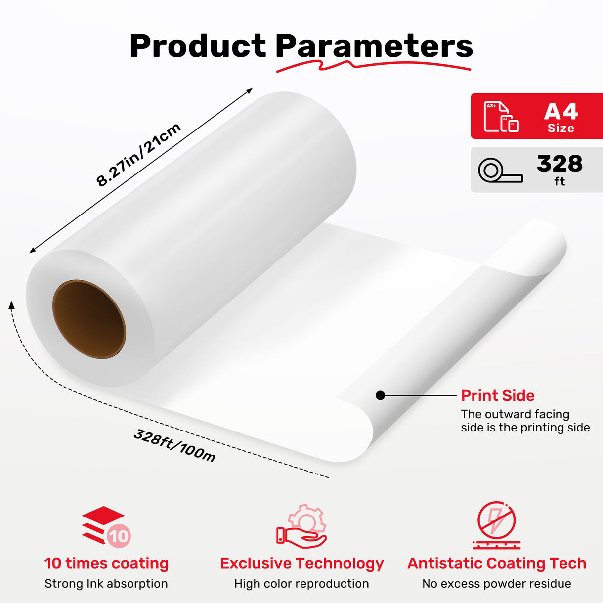 DTF Film Rolls, A4 8 Inch, A3 11", A3+ 13" DTF Transfer Film – InkSonic